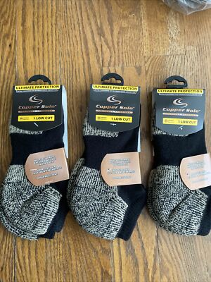 Lot If 3 - Ultimate Protection Copper Sole Low Cut Black Socks Unisex ...