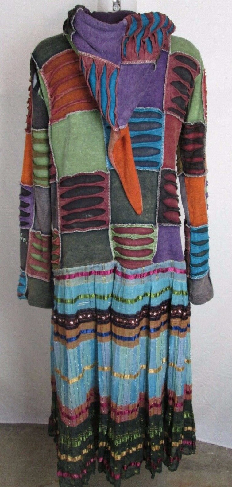 Custom Upcycle Full Length Multicolored Coat Women's Jacket with Hood ...