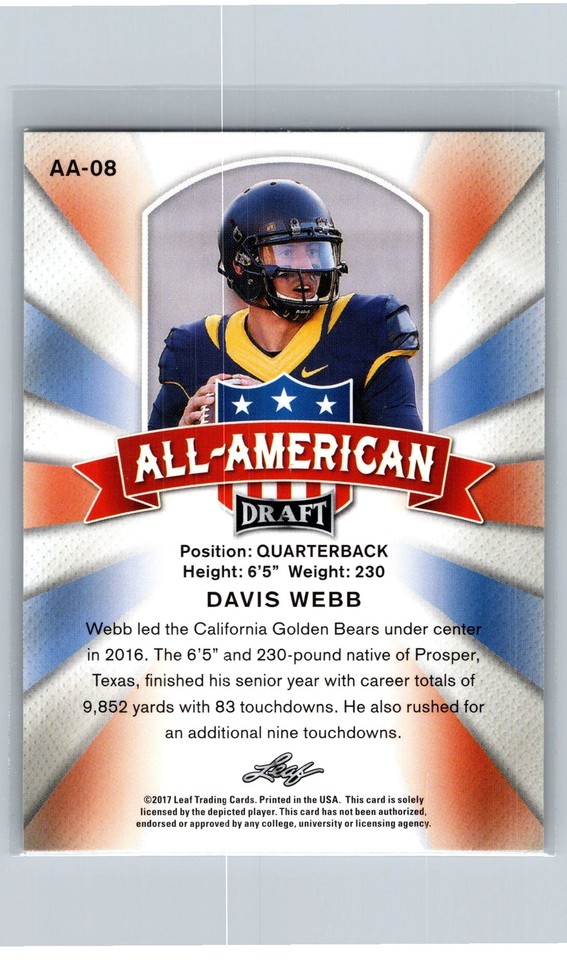 Davis Webb 2017 Leaf Draft Football All American RC #AA-08 Cal | eBay