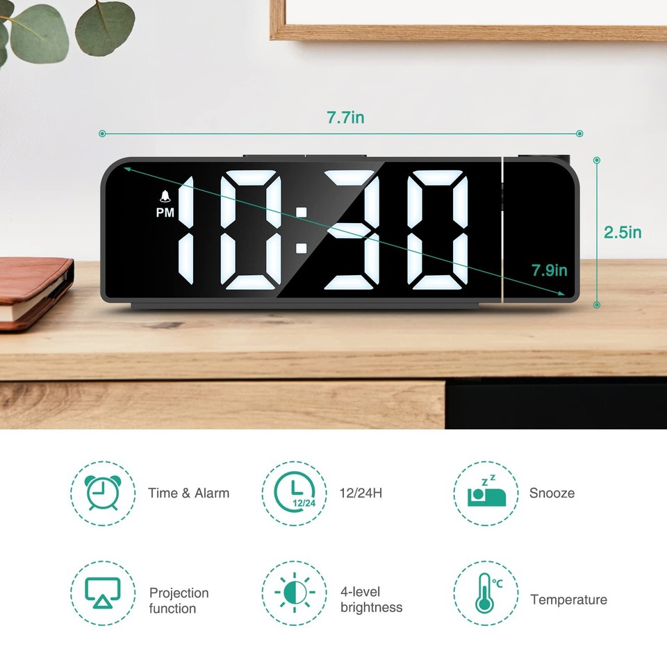 Reloj despertador con proyección y carga USB para dormitorios | eBay