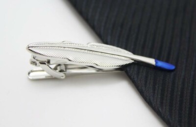 Stunning Fine Quill Pen Design With Solid 10K White Gold Men's Tie ...