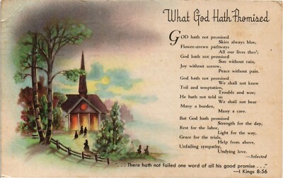 Dr Jim Stamps Postcard What God Hath Promised Poem Church At Sunset | eBay