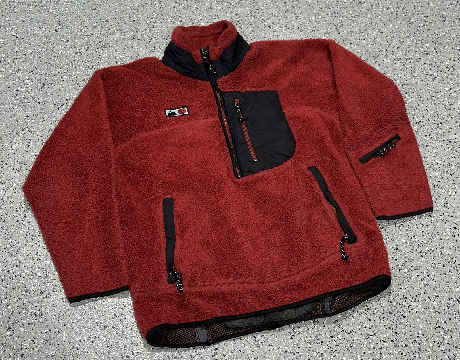 Vintage Fat Face Ski Snowboard Fleece Sherpa 1/4 Zip Jacket Red Black ...