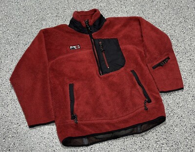 Vintage Fat Face Ski Snowboard Fleece Sherpa 1/4 Zip Jacket Red Black ...