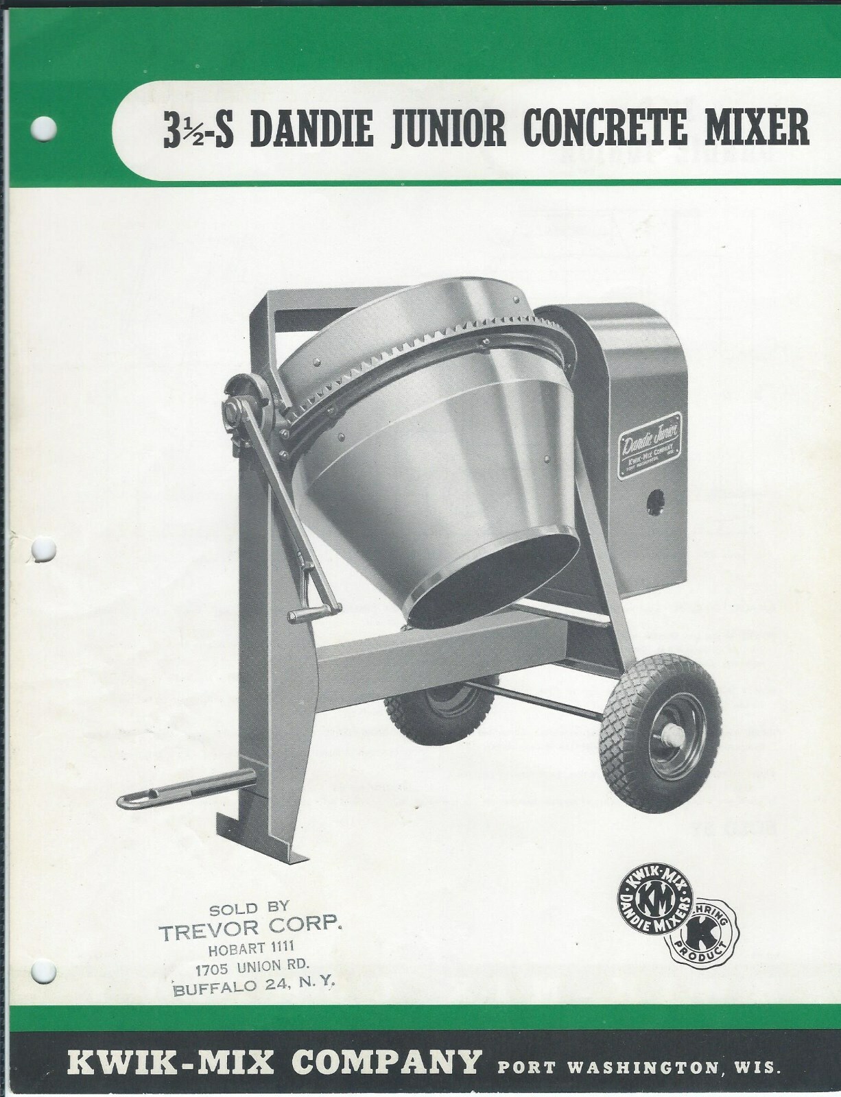 Equipment Data Sheet - Kwik-Mix 3 1/2-S Dandie Concrete Mixer ...