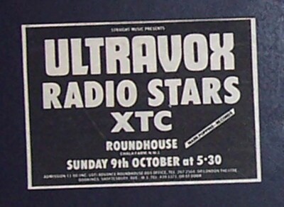 Ultravox, XTC Roundhouse, London 1977 Small Concert Ad, Promo Advert ...