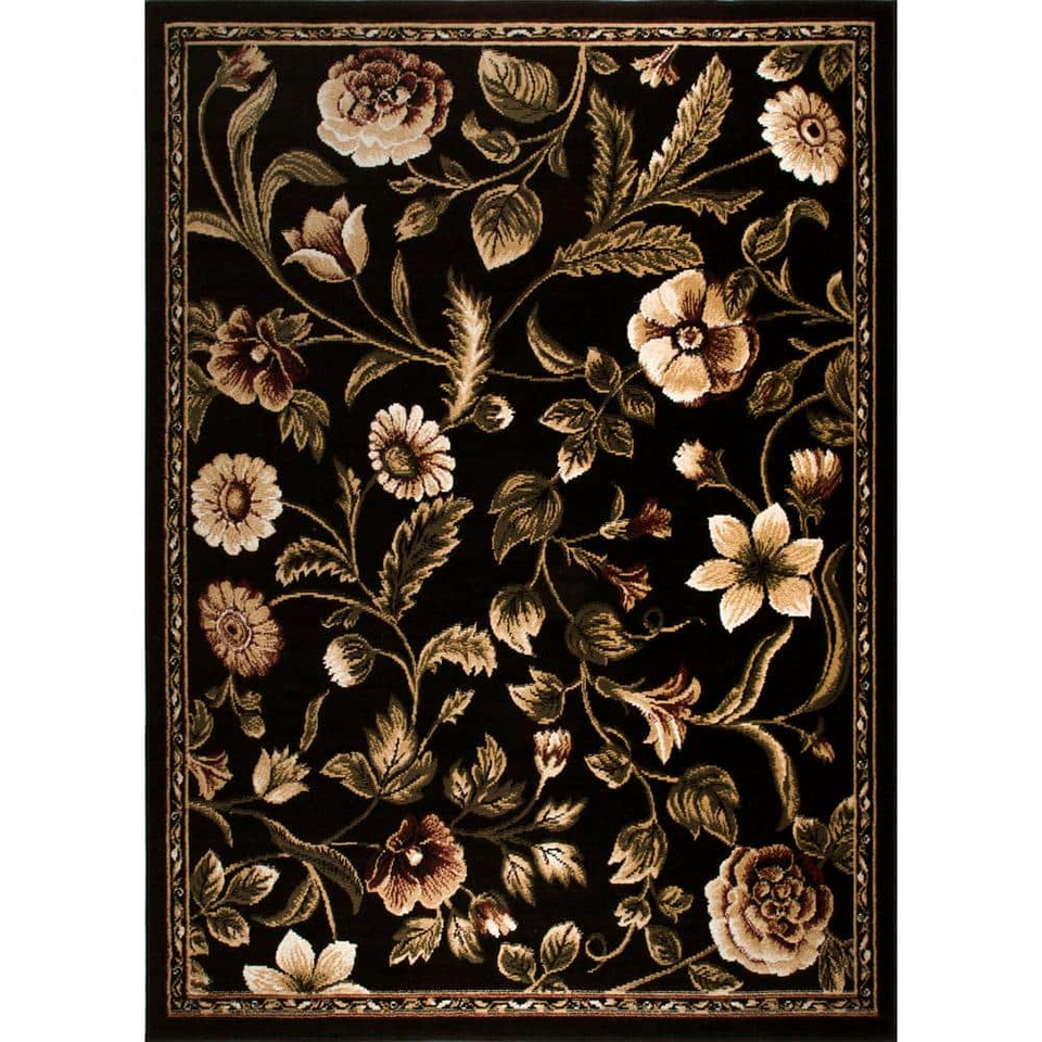 Black Floral Area Rug 8x10 Clearance For Living Room Large Modern ...