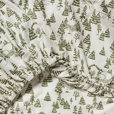 Queen 400 Thread Count Performance Holiday Sheet Set Ivory Winter Scene ...