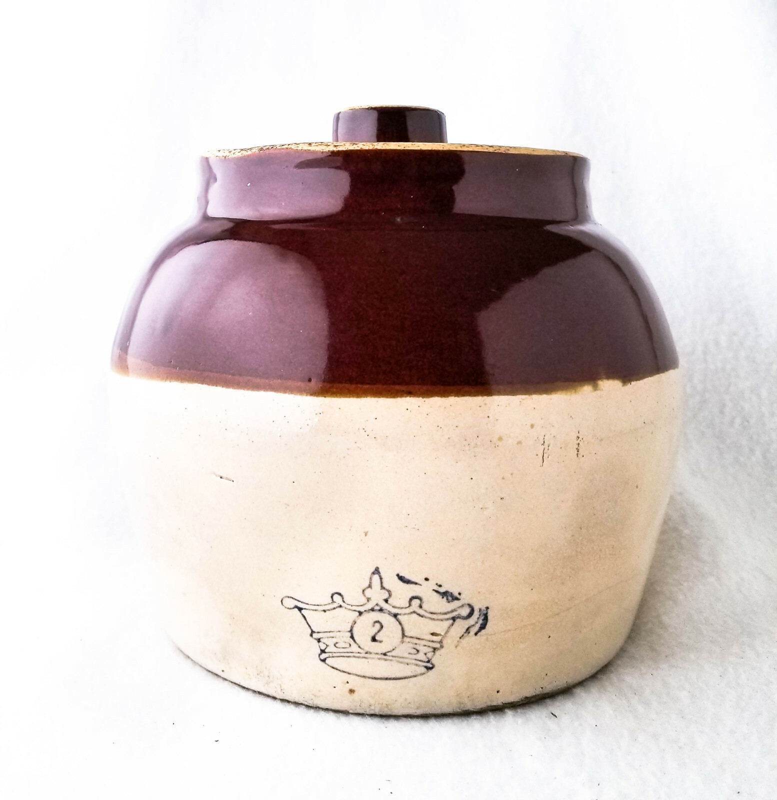 Stoneware Bean Pot 6 X 7" Crown 2 USA Vintage Pottery Brown Cream Bean ...