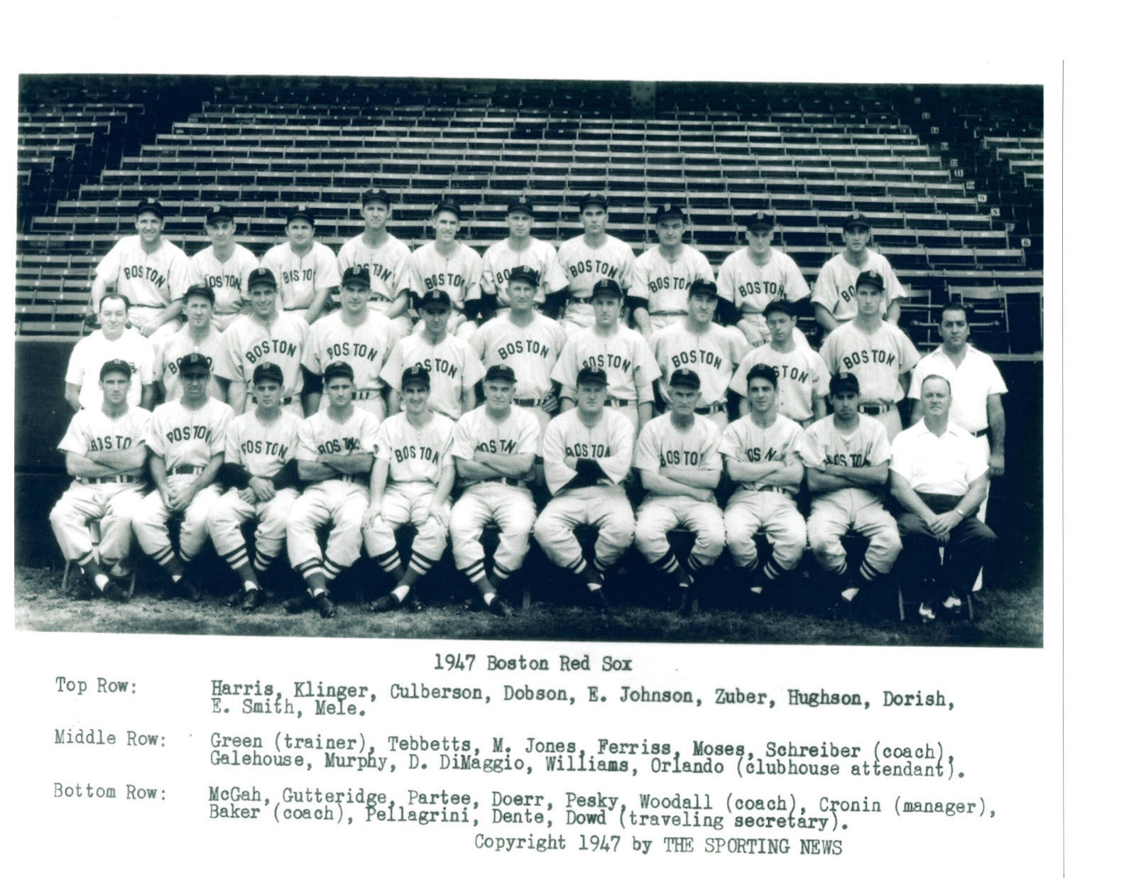 1947 BOSTON RED SOX 8X10 TEAM PHOTO BASEBALL HOF MLB USA TED WILLIAMS ...