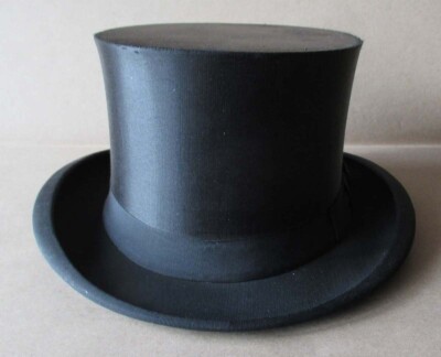 ANTIQUE OLD GERMAN MARKED SILK COLAPSIBLE OPERA TOP HAT GIBUS / SIZE 56 ...