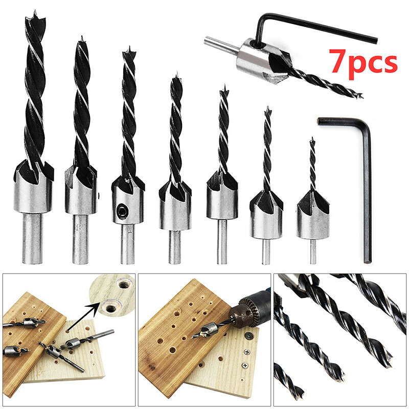 7 Wood Pcs Chamfer Countersink Drill Bit Kit Set Carpentry 3mm-10mm ...