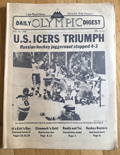 1980 Lake Placid Daily Olympic Digest Newspaper - USA Hockey - Miracle ...