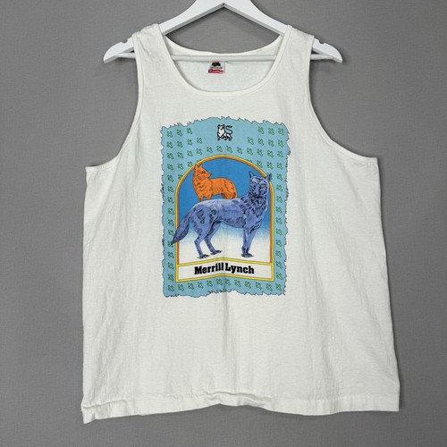 Vintage Fruit Of The Loom Mens T-Shirt XL White Merrill Lynch Tank Made ...