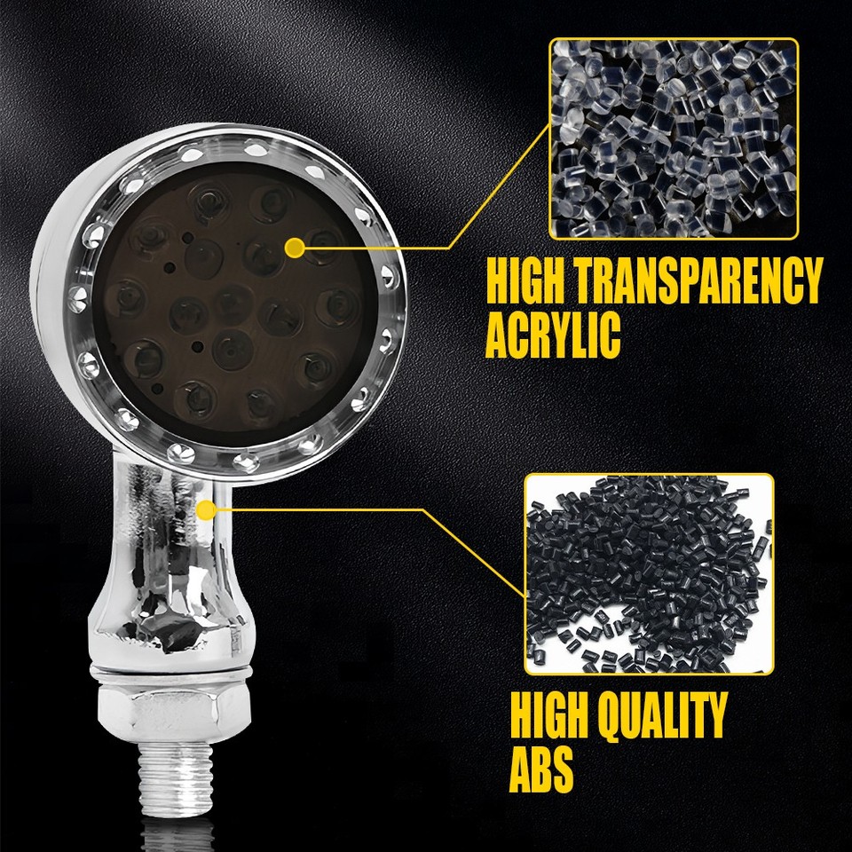 Chrome Motorcycle LED Red Brake Blinker Bullet Turn Signal Light For ...