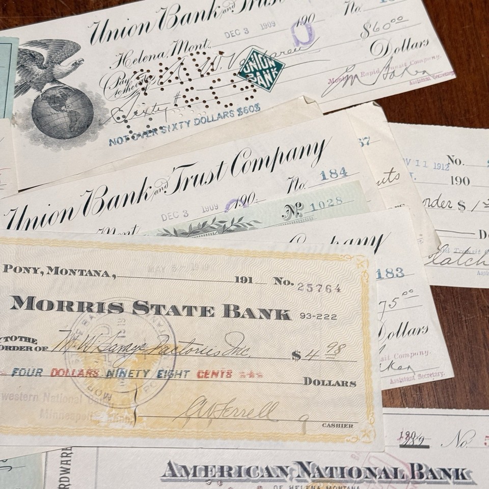 LOT OF MT Montana 1890/1900 Bank Checks/Cheques-Animals , Mining ...