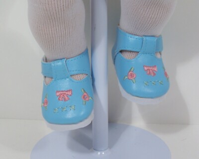 SKY BLUE Embroidered T-Strap Doll Shoes For 15” Bitty Baby Girl (Debs ...