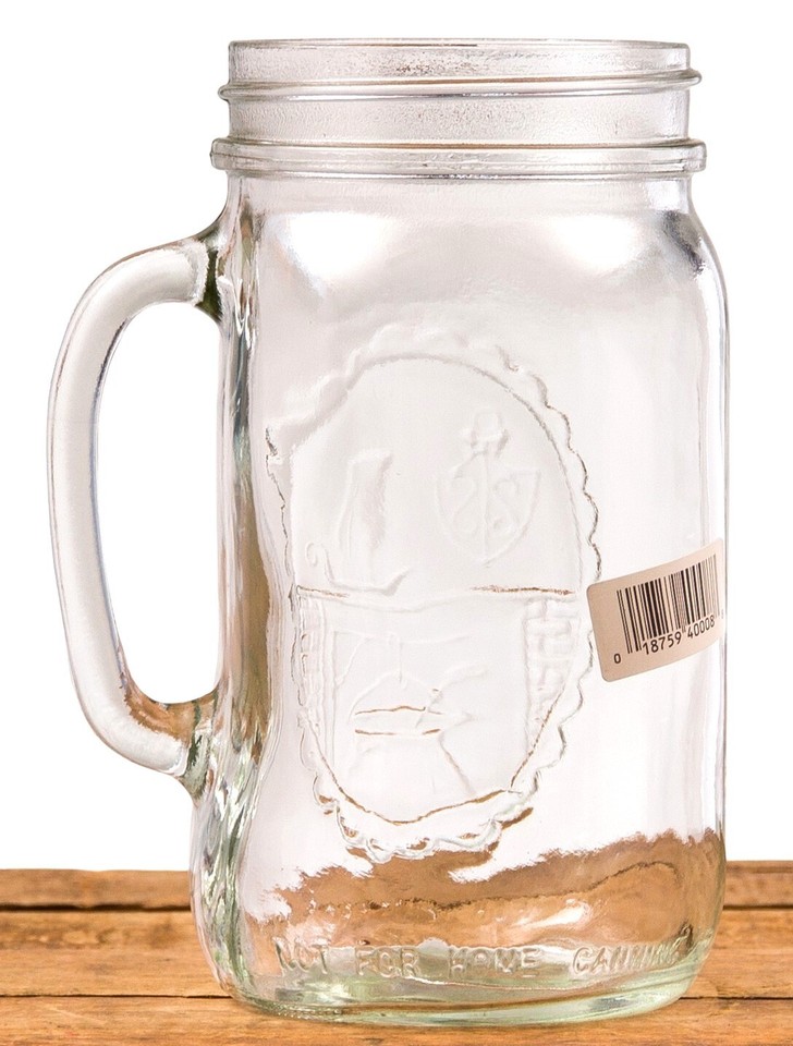 Mason Jar Drinking Mug 32oz Clear Glass Handle Country Hearth VTG Large ...