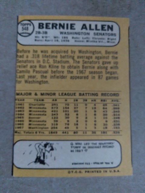 1968 Topps - High # #548 Bernie Allen for sale online | eBay
