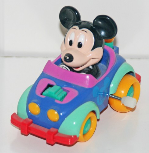 MICKEY MOUSE WIND UP TOY RACE CAR 3" CRANK SHAKING ENGINE BLOCK GREEN ...