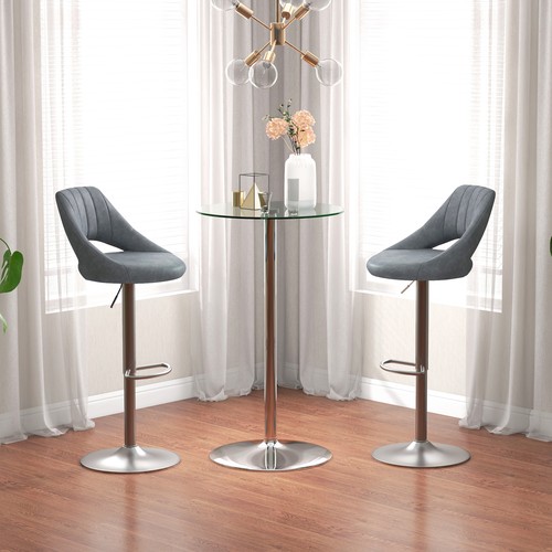 Round Bar Table with Glass Top and Steel Base for Home Bar, Kitchen ...