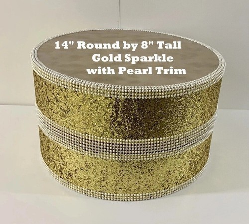 14 inch x 8 Round Podium Wedding Cake Stand Gold Sparkle Ivory Pearl ...