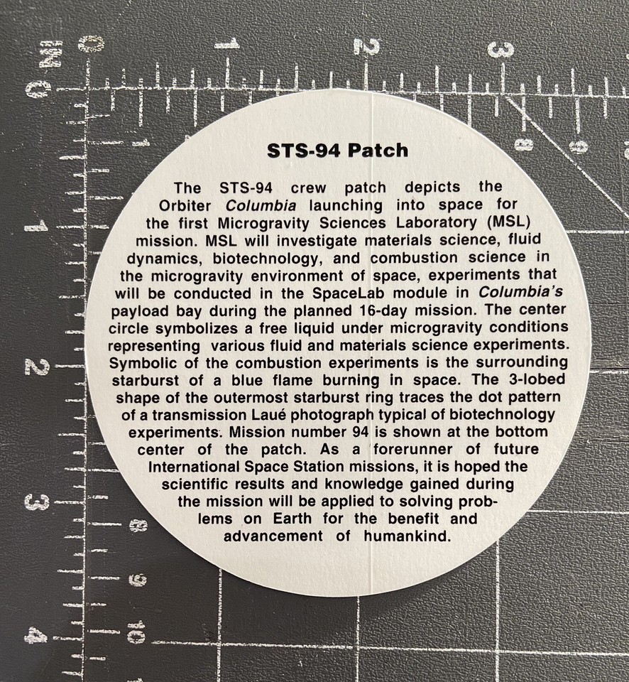 STS-94 Space Shuttle Columbia Sticker Decal NASA STS 94 Spacelab MSL Mission USA | eBay