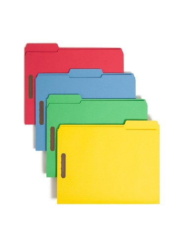 Fastener File Folders, 50 Count, Assorted Colors, Reinforced 1/3-Cut ...