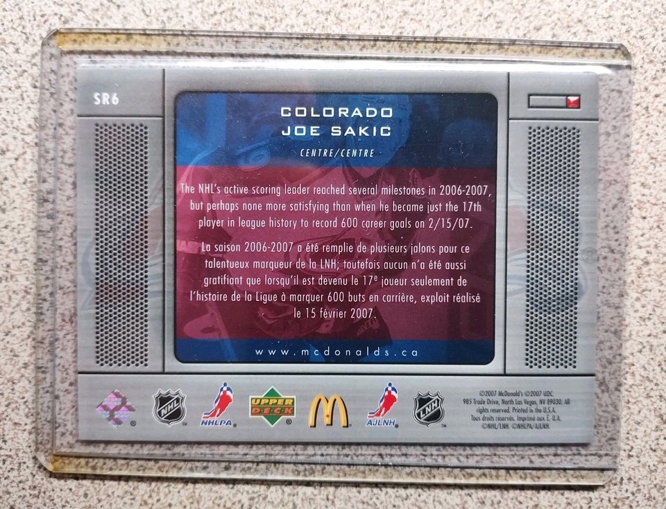 2007-08 McDonald's Upper Deck Season in Review #SR6 Joe Sakic | eBay