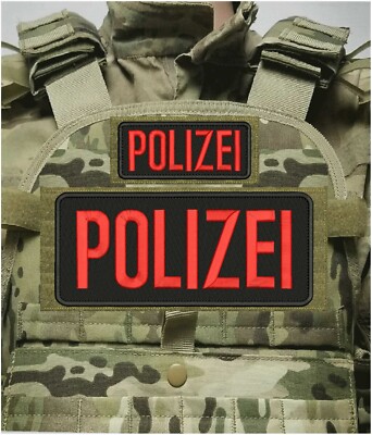 POLIZEI embroidery patches 4x10 2X5 hook on back RED letters | eBay