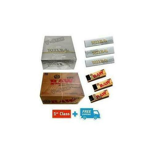 RIZLA KING SIZE SILVER ROLLING PAPERS & RAW HEMP NATURAL UNREFINED TIPS ...