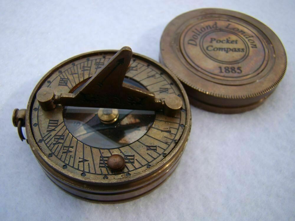 Brass Pocket Sundial Compass Nautical Marine Time Decorative Engraved ...