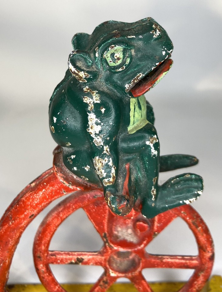 Professor Pug Frog on High Wheel Bicycle Mechanical Money Box Top Cast ...
