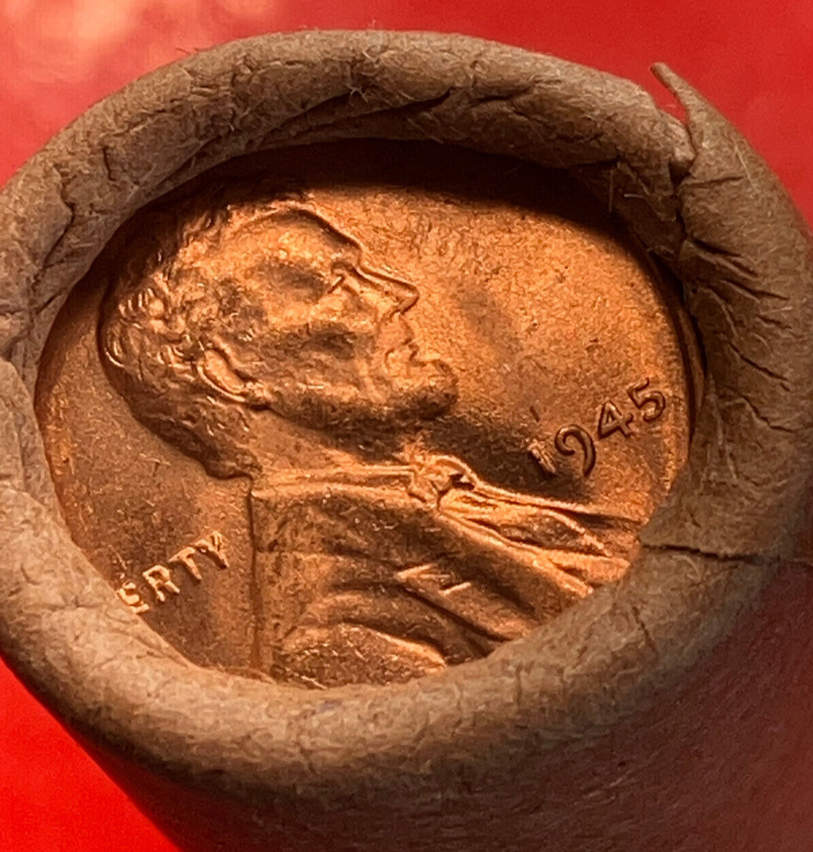 1945-P Lincoln Wheat Cent Penny OBW Roll BU RED UNCIRCULATED LINCOLN ...