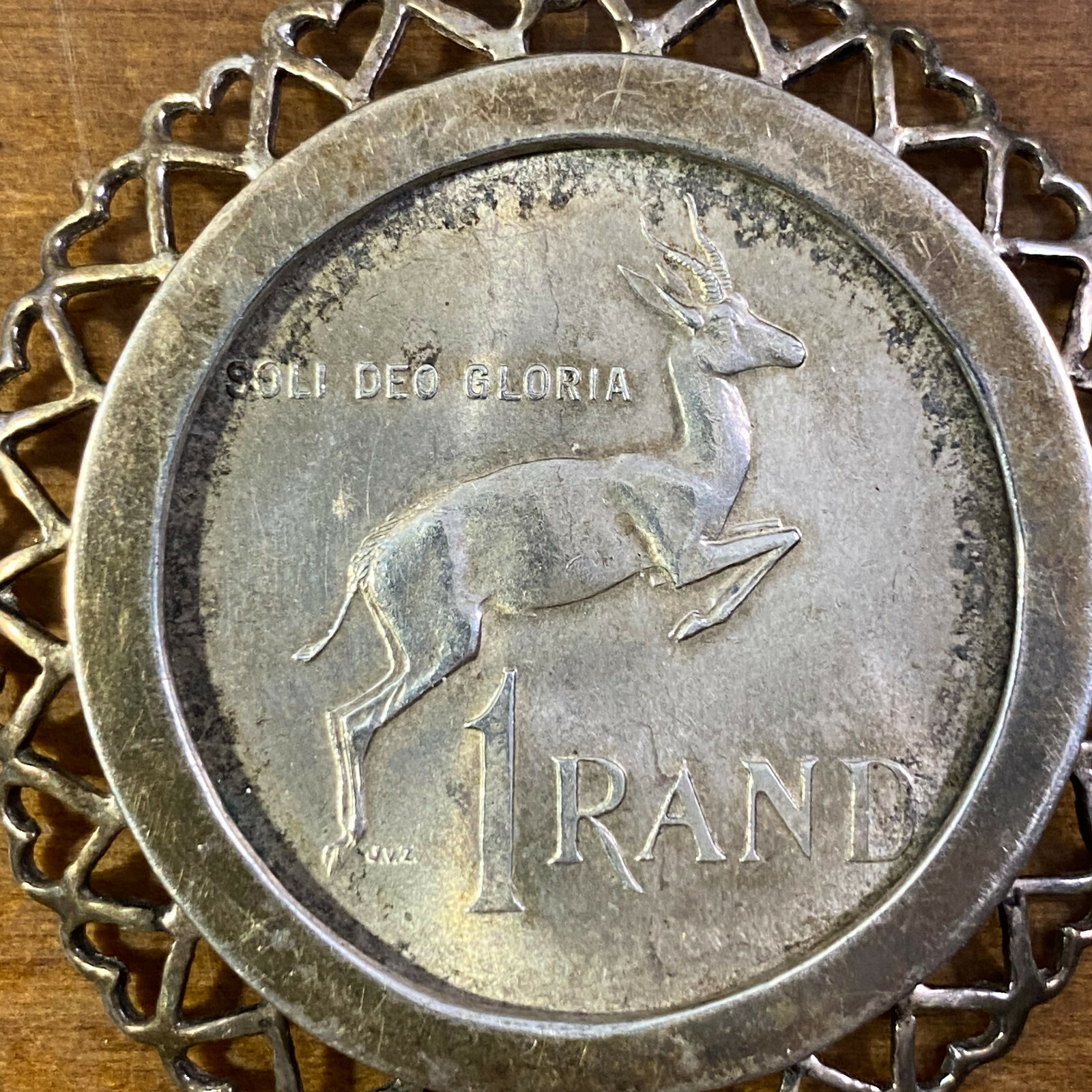 1967 South Africa 1 Rand Silver Coin Sterling Coin Bezel Pendant 24 ...