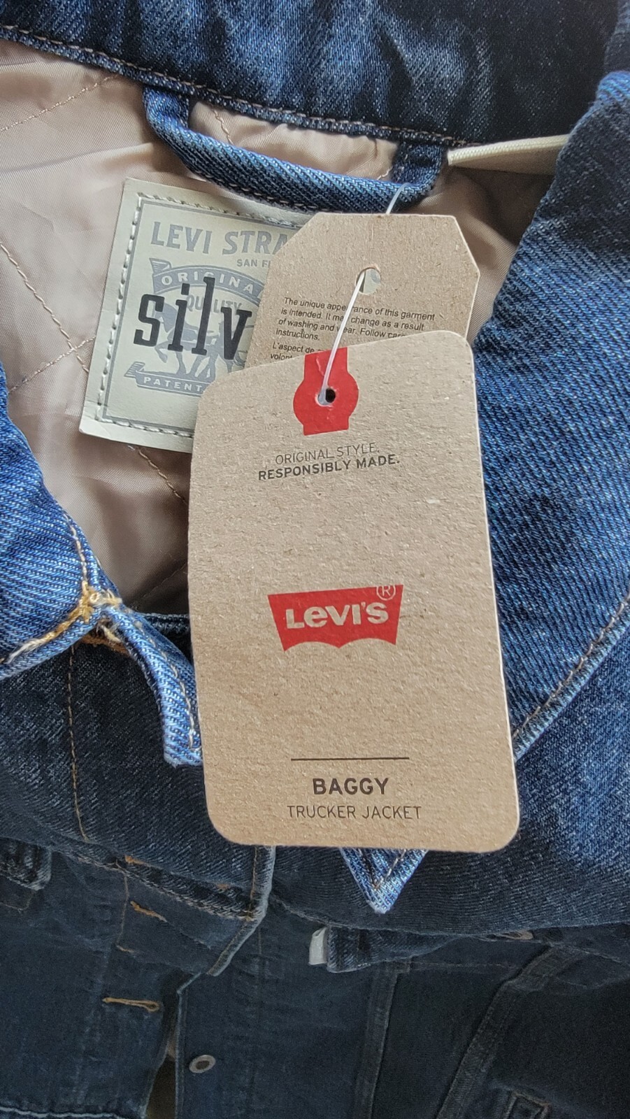 Levi SILVERTAB Denim Jean Baggy Trucker Jacket Mens Size M Lined Denim ...