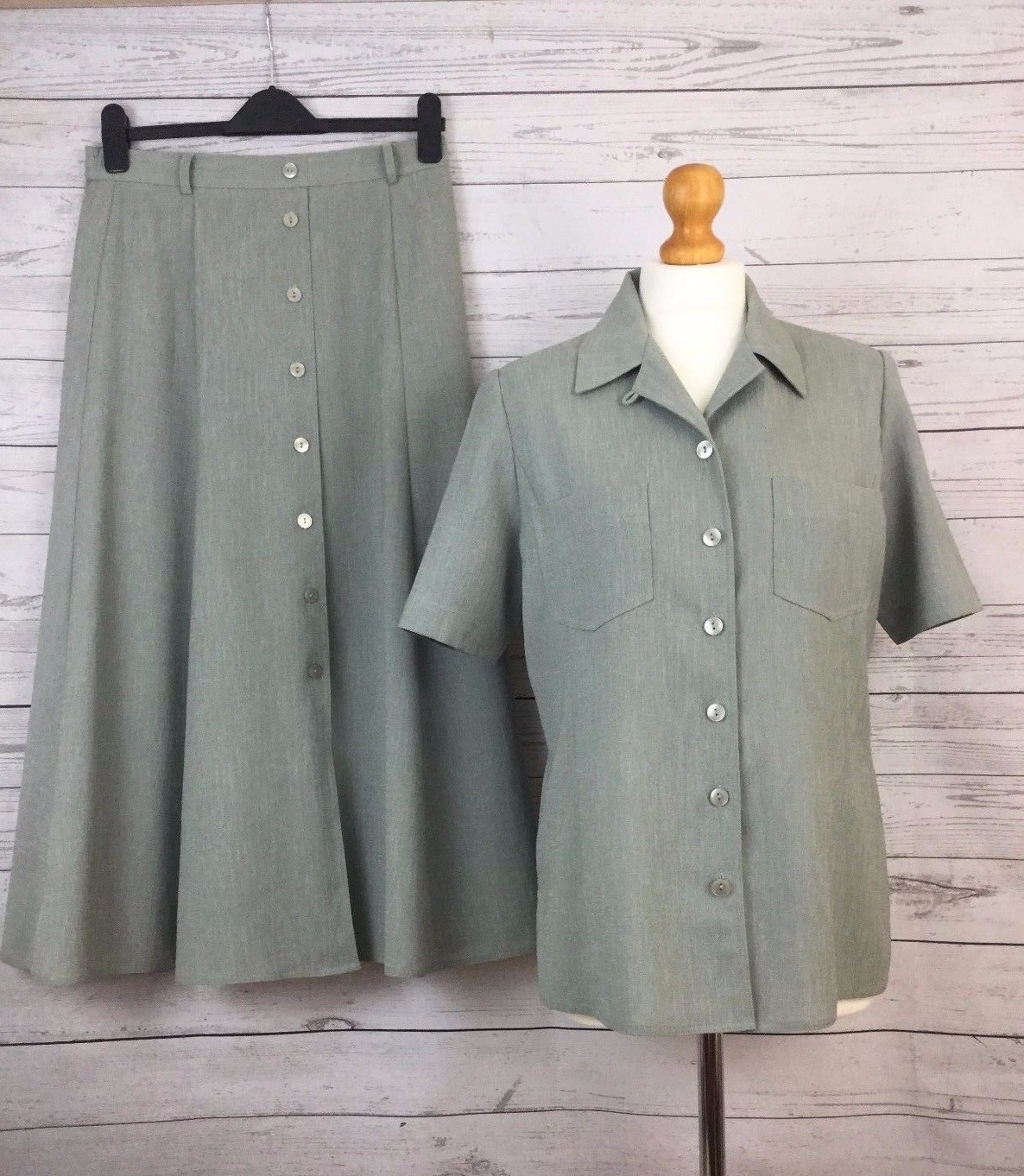 Viyella Women's 2 Piece Green Suit Set With Shirt & Skirt & Belt UK 10 ...