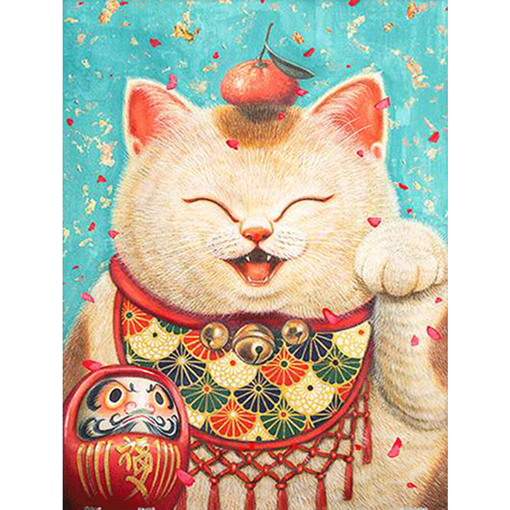 Fat Lucky Cat 5D Full Round Drill Resin Rhinestone Picture Kit Home ...