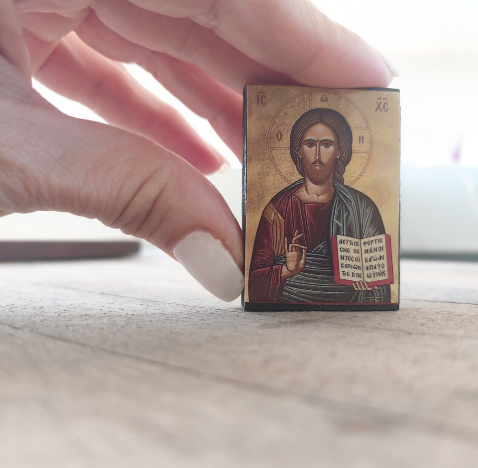 Jesus Christ handmade small wood orthodox icon pantocrator miniature | eBay