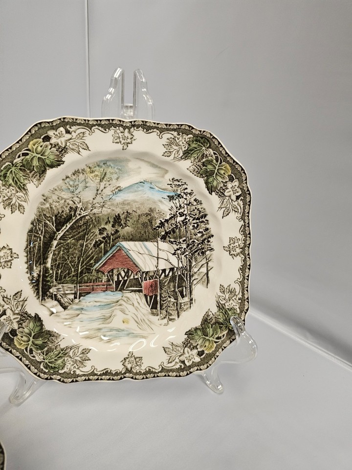 johnson brothers friendly village covered bridge set of 16 inch plates ...