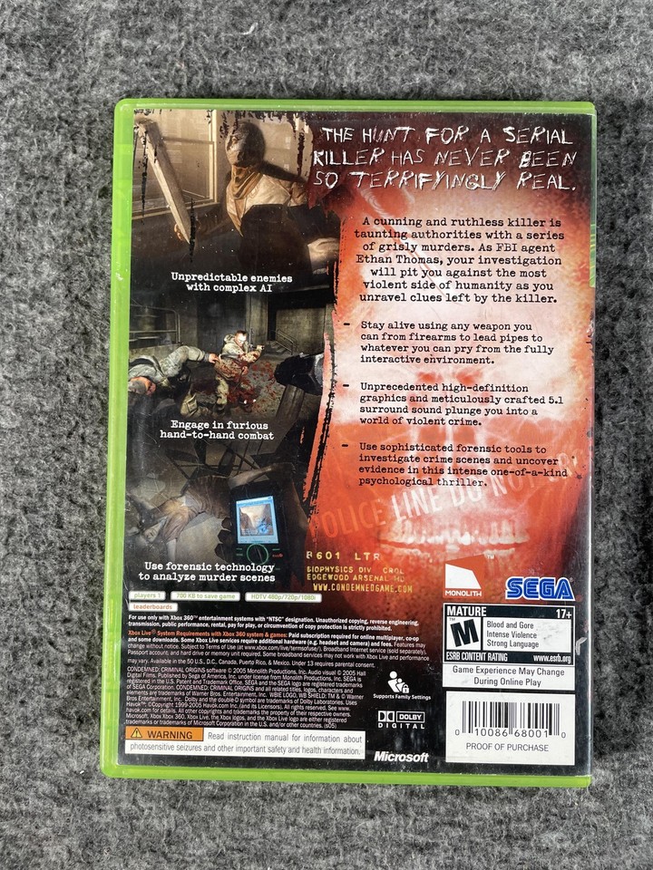 2005 Condemned Criminal Origins Xbox 360 Video Game Sega Complete ...