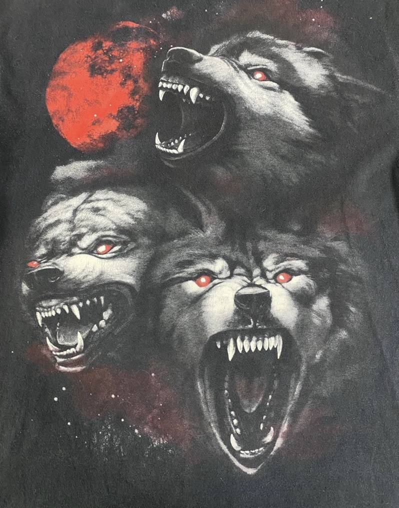 Vintage Blood Red Moon Three Wolves Wolf Shirt Large … - Gem