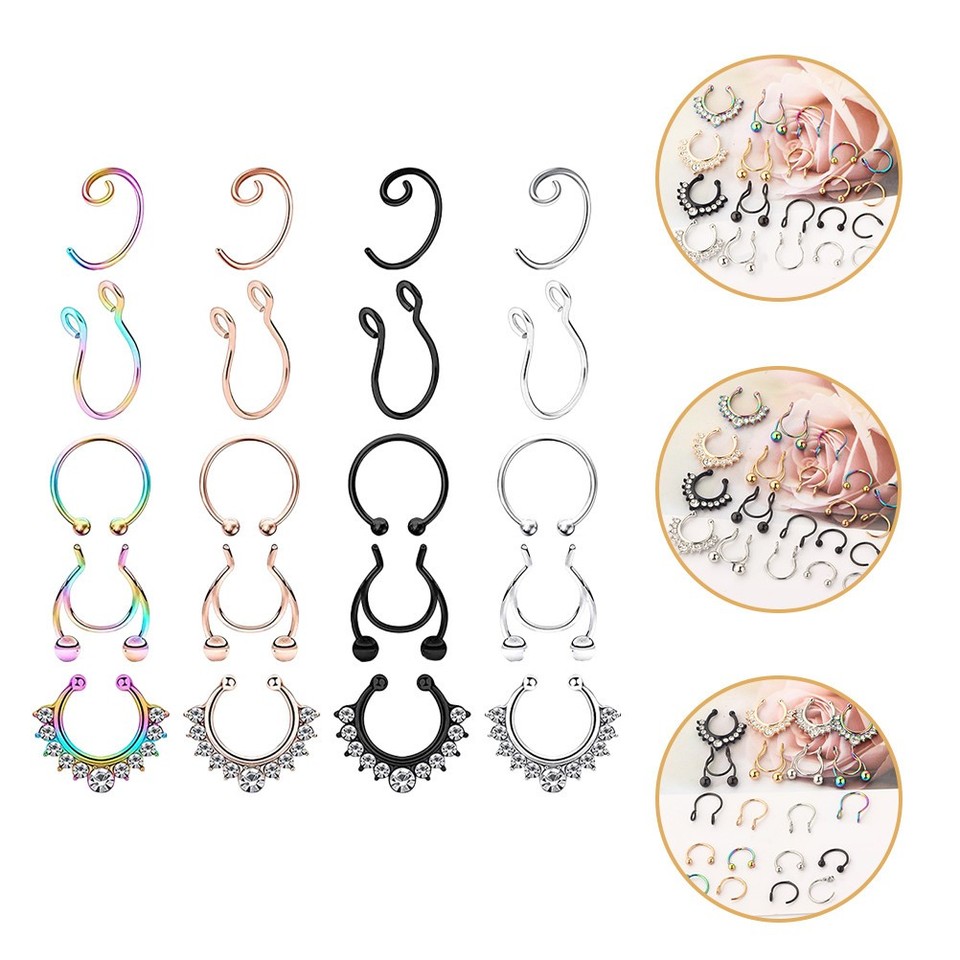 5 Sets Stainless Steel Nose Ring No Piercing Nose Cuff Nose Clip Nose ...