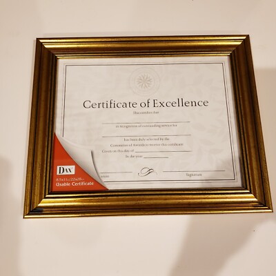 DAX Antique Colored Document Frame W/certificate, Plastic, 8.5 X 11, Gold" | eBay