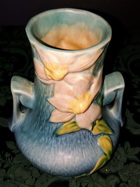 ROSEVILLE Clematis Pottery 1944 White Flowers Yellow, Blue Vase # 106-7 Perfect | eBay