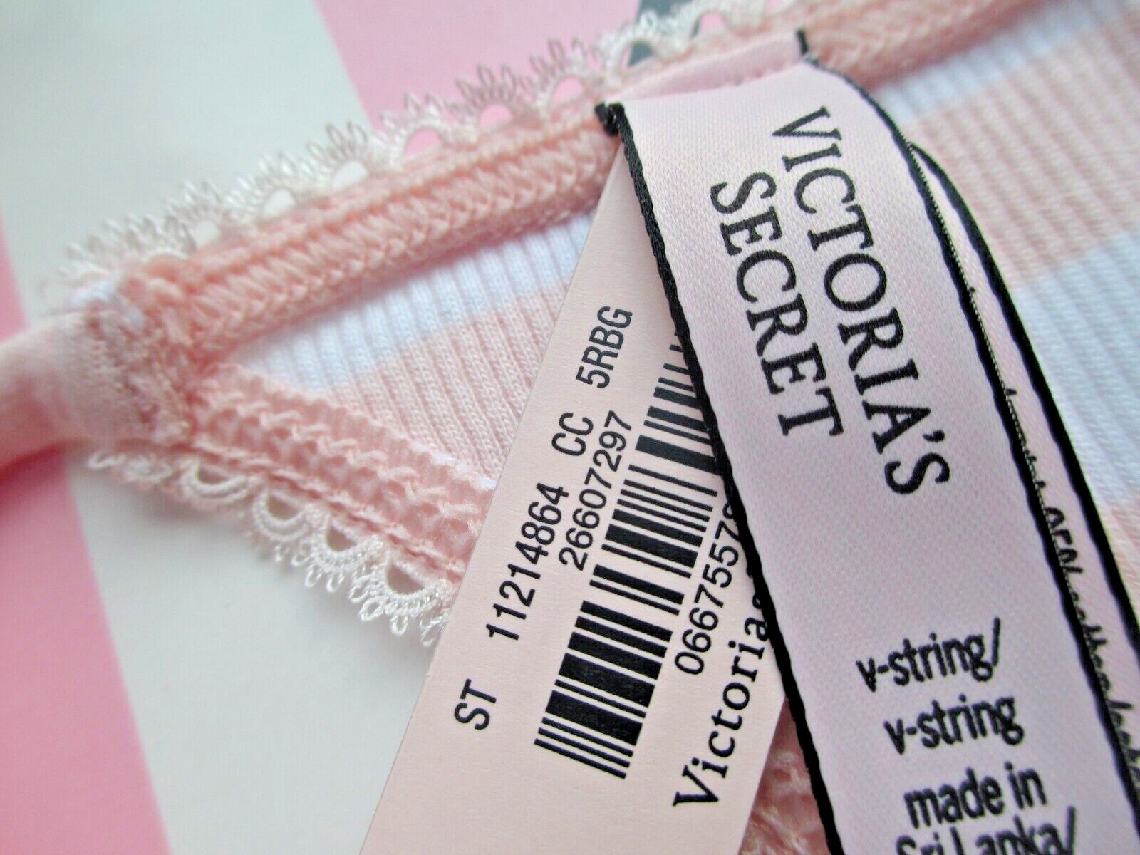 VICTORIA'S SECRET Iconic Pink White Stripe Cotton V-String Thong Panty ...