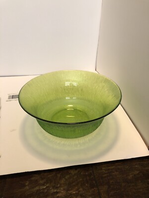 Green Glass Salad Bowl With Ribbed Pattern | eBay