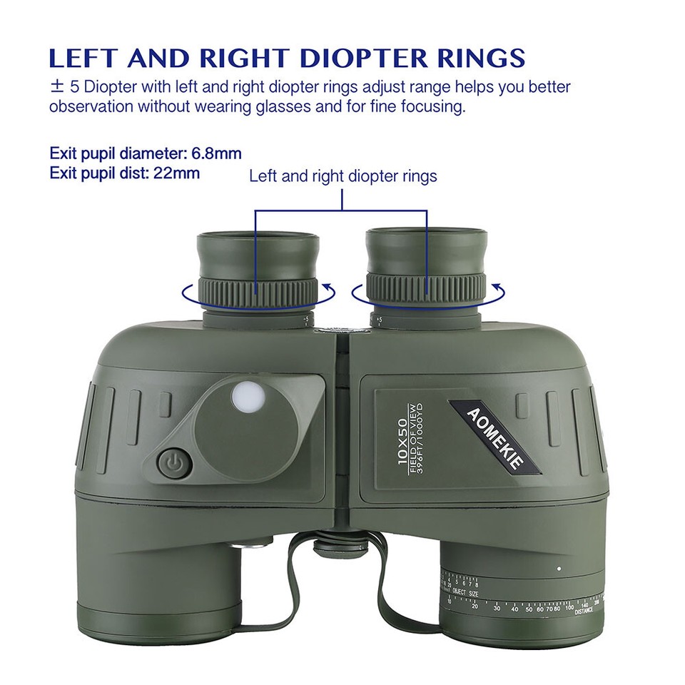 10X50 Marine Binoculars Waterproof with Rangefinder Compass for Hunting ...