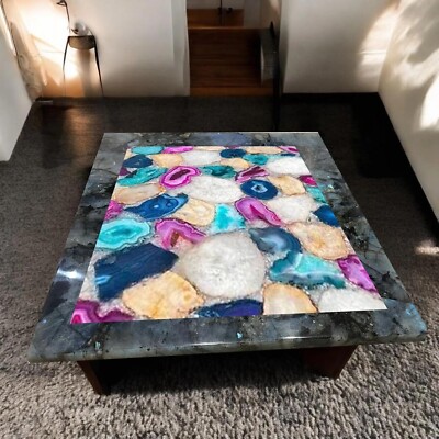 Mixed Agate and Amethyst Sofa Table – Elegant Semi-Precious Stone ...