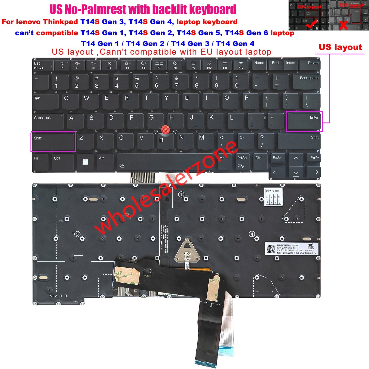 US Backlit Keyboard For Lenovo Thinkpad T14s Gen 1,Gen 2,Gen 3,Gen 4 ...